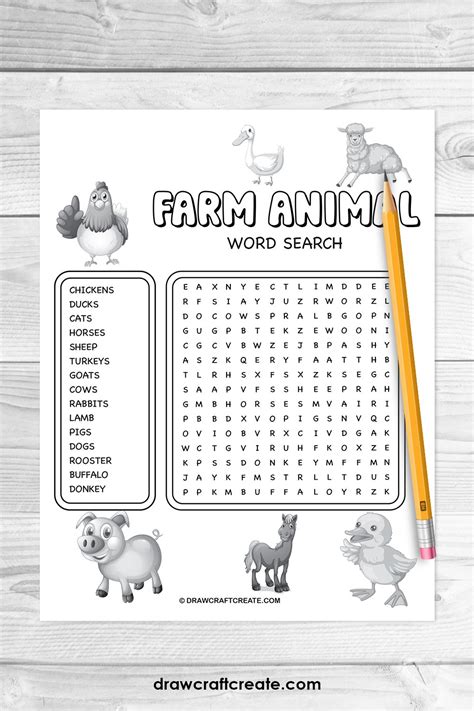 Free Printable Farm Animals Word Search Draw Craft Create