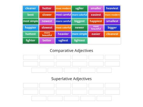 classify comparative and superlative adjectives group sort