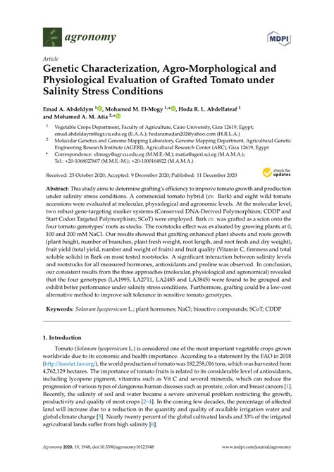 Pdf Genetic Characterization Agro Morphological And Physiological Evaluation Of Grafted