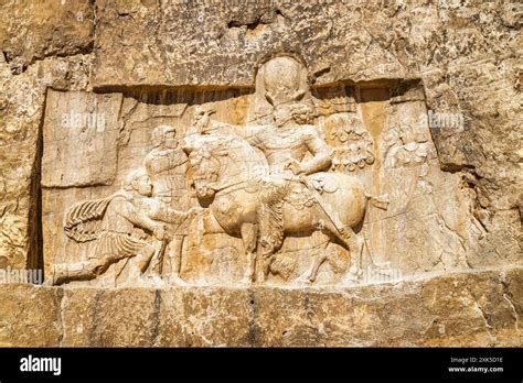 Beautiful Bas Relief At Ancient Necropolis Naqsh E Rustam In Iran Detail Of Large Tomb