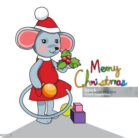 메리 크리스마스 Amp 새해 복 많이 받으세요 쥐 마우스 마우스 산타 클로스 벡터 일러스트 공휴일에 대한 스톡 벡터 아트 및