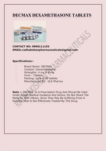 8mg Decmax Dexamethasone Tablets At Best Price In New Delhi Id