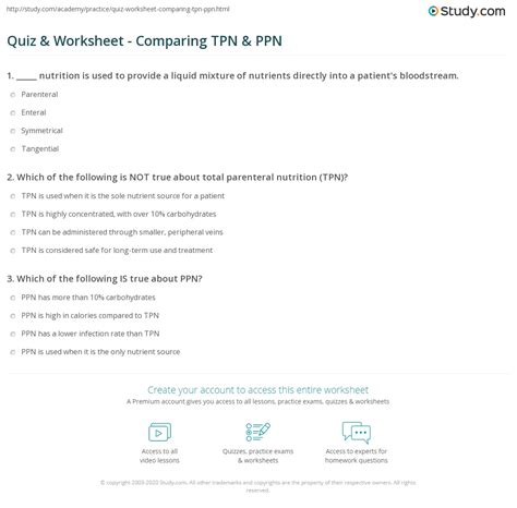 Quiz And Worksheet Comparing Tpn And Ppn