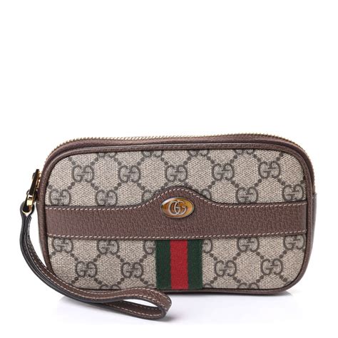 Gucci Gg Supreme Monogram Ophidia Phone Case Wristlet Brown 844582