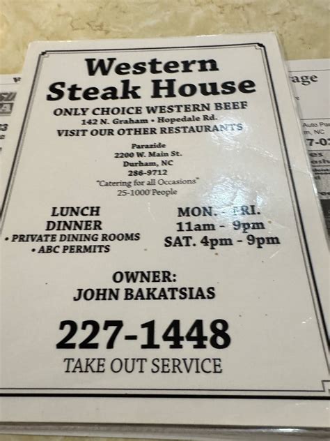 Menu At Western Charcoal Steak House Steakhouse Burlington