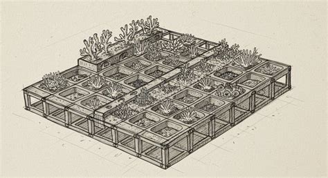 Modular Garden Design Featuring Multiple Square Planter Boxes Arranged