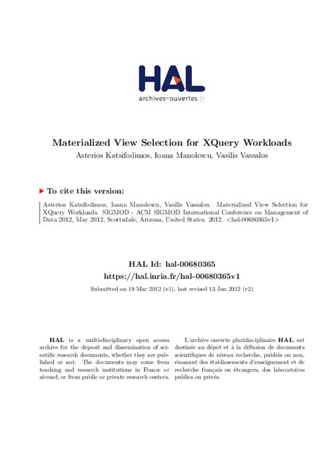 pdf xquery workload optimization via view selection