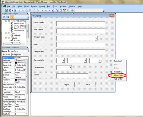 membuat formulir pengisian data mahasiswa dengan vba pada ms excel ~ a