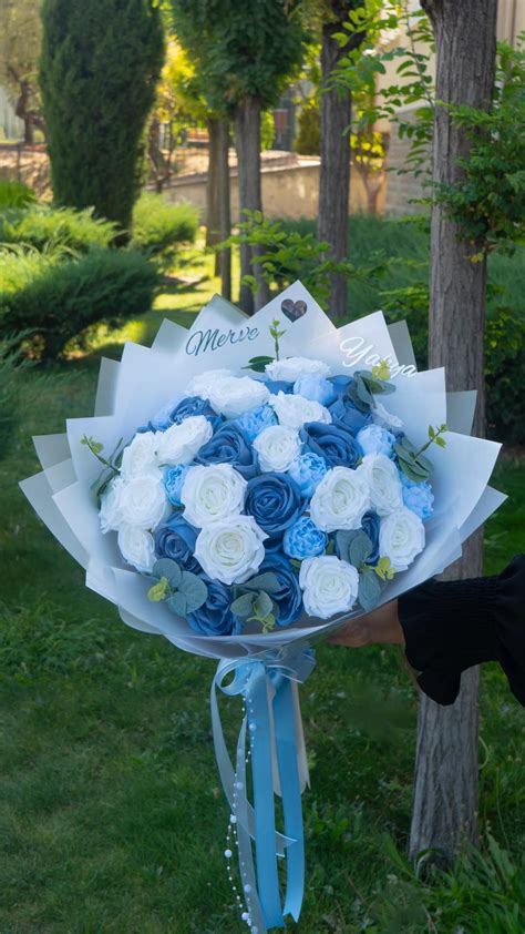 Kız İsteme Çiçeği Söz Buketi Nişan Hazırlıkları Doğum Günü Anneler Günü Hediyesi Mavi 💙 Beyaz