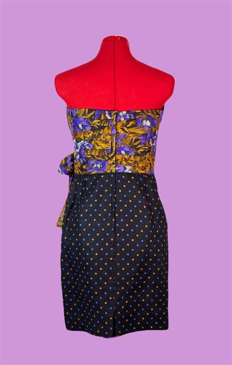 Patricia Rhodes 80s Vintage Silk Dress Strapless Bus Gem