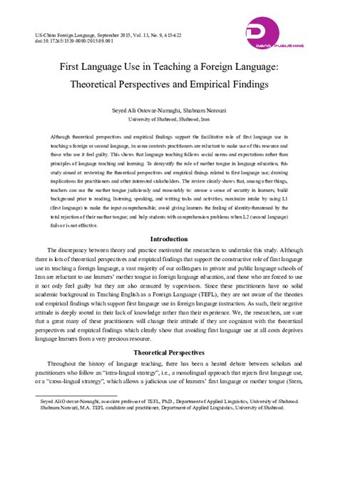 Pdf First Language Use In Teaching A Foreign Language Theoretical Perspectives And Empirical