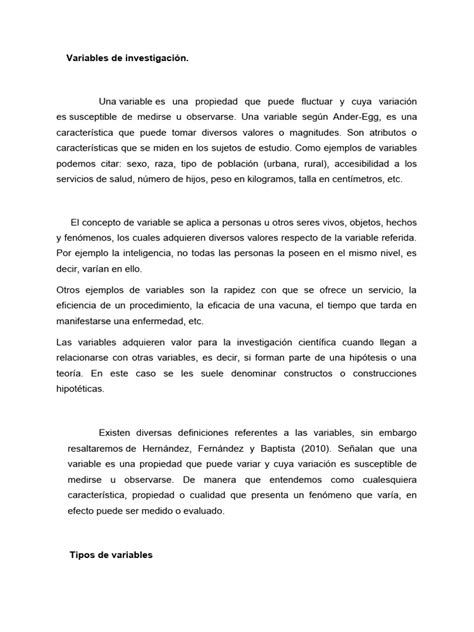 Variables De Investigación Pdf Hipótesis Experimentar