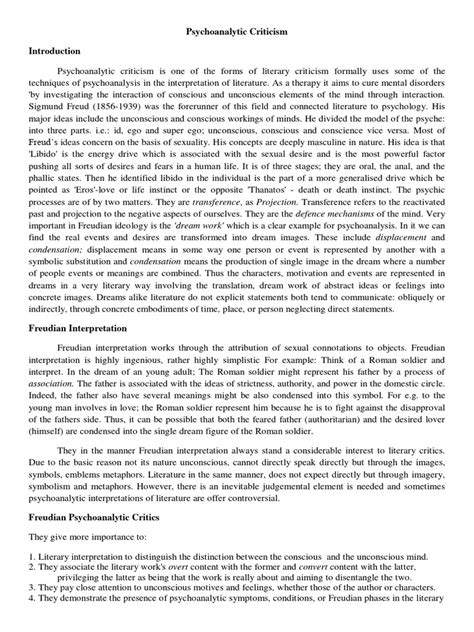 Psychoanalytic Criticism Pdf Psychoanalysis Jacques Lacan