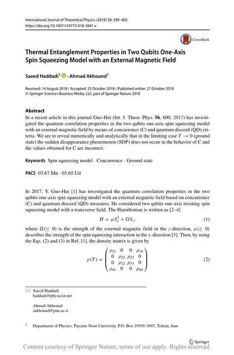 Thermal Entanglement Properties In Two Qubits One Axis Spin Squeezing Model With An External