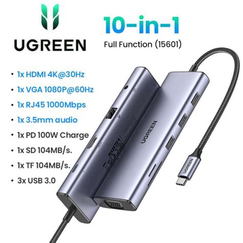 Promo Ugreen USB C HUB 10 In 1 Adapter PD USB 3 0 HDMI RJ45 AUX 3 5mm 15601 Diskon 23 Di Seller