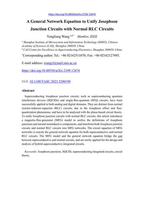 Pdf A General Network Equation To Unify The Analysis Of Normal Rlc Circuits And