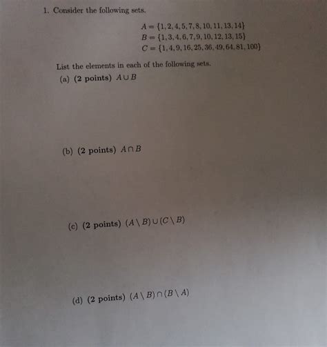 Solved Consider The Following Sets A Chegg Com