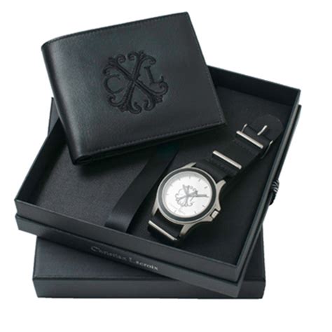 Луксозен мъжки комплект включващ кожен портфейл и ръчен часовник в кутия Logotype Мъжки