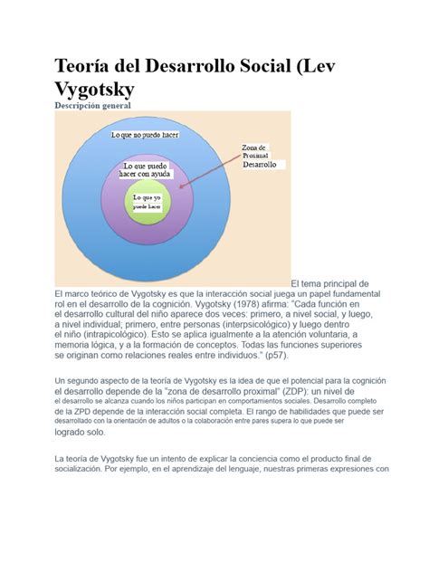 Teoría Sociocultural De Vygotsky Pdf Aprendizaje Desarrollo Cognitivo