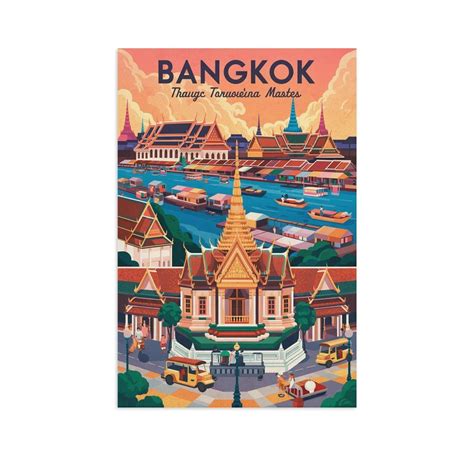Retro Bangkok City Poster Vintage Thai City Tourism Art For Walls