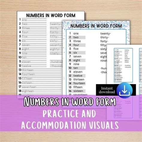 Numbers In Word Form Practice And Learning Accommodation Chart Math