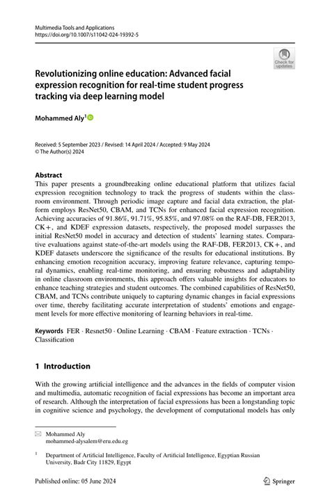 Pdf Revolutionizing Online Education Advanced Facial Expression Recognition For Real Time