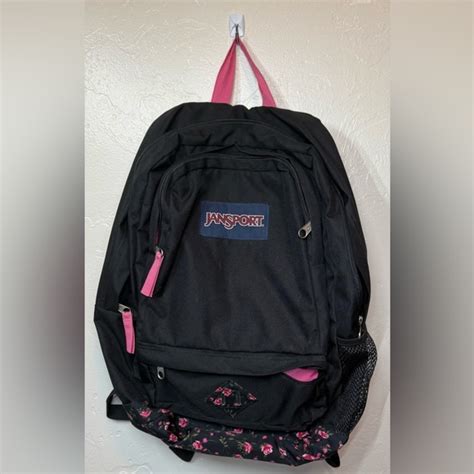 Jansport Bags Jansport Black And Pink Backpack With Floral Print