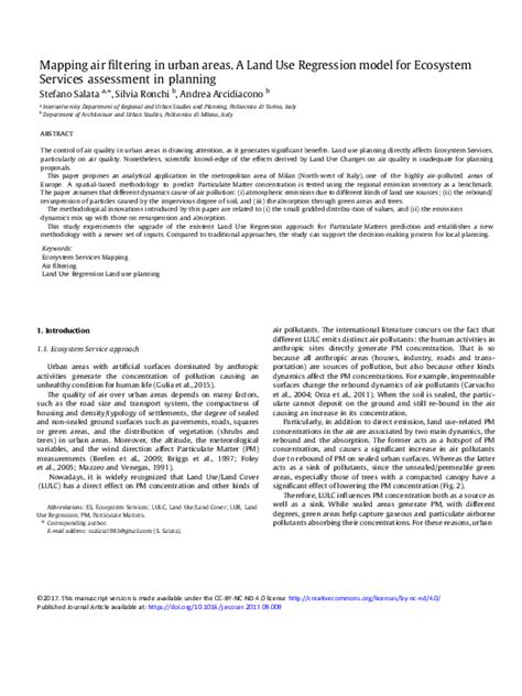 Pdf Mapping Air Filtering In Urban Areas A Land Use Regression Model For Ecosystem Services