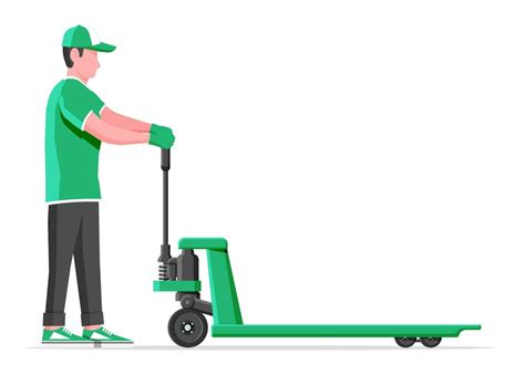 Man With Hand Pallet Jack Lift Isolated On White Empty Hand Pallet