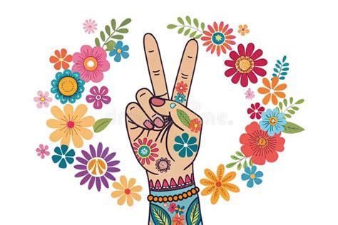 Hand Making The Peace Sign Decorated With Beautiful And Colorful