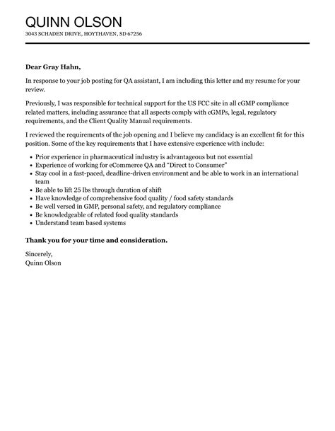 Qa Assistant Cover Letter Velvet Jobs