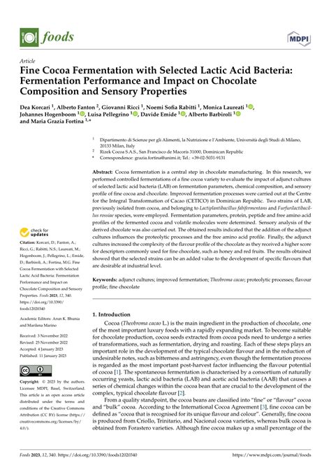 Pdf Fine Cocoa Fermentation With Selected Lactic Acid Bacteria Fermentation Performance And
