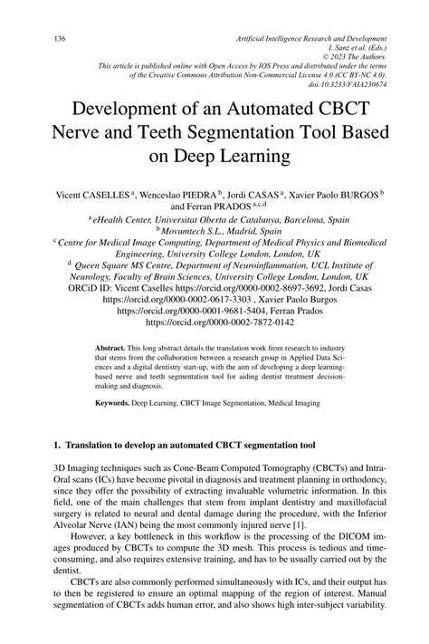 Pdf Development Of An Automated Cbct Nerve And Teeth Segmentation