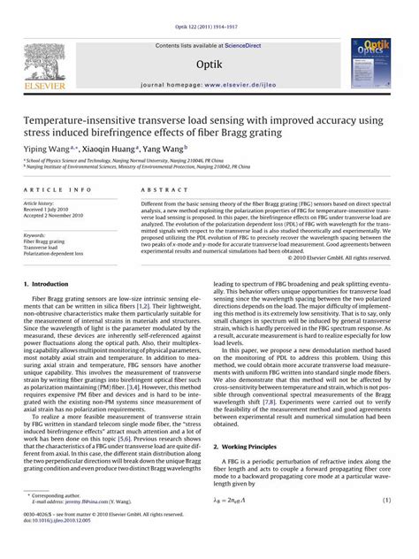 Pdf Temperature Insensitive Transverse Load Sensing With Improved
