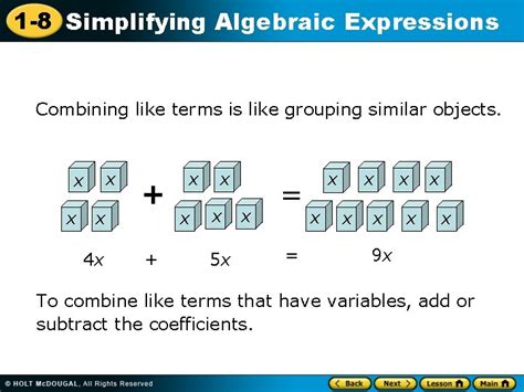 1 8 Simplifying Algebraic Expressions Warm Up Evaluate