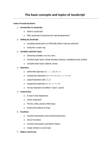The Basic Concepts And Topics Of Javascript Pdf Written Communication Information Technology