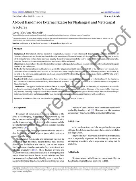 Pdf A Novel Handmade External Fixator For Phalangeal And Metacarpal Fractures