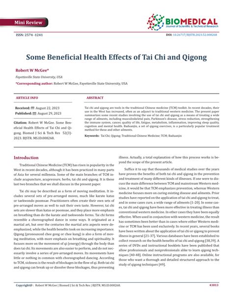 Pdf Some Beneficial Health Effects Of Tai Chi And Qigong