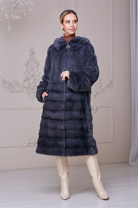 Шуба норковая Парижанка Графит с капюшоном Кировская Меховая фабрика