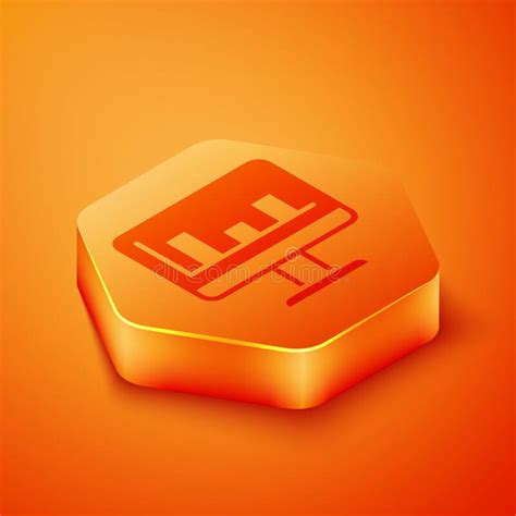 Isometric Computer Monitor With Graph Chart Icon Isolated On Orange Background Report Text File
