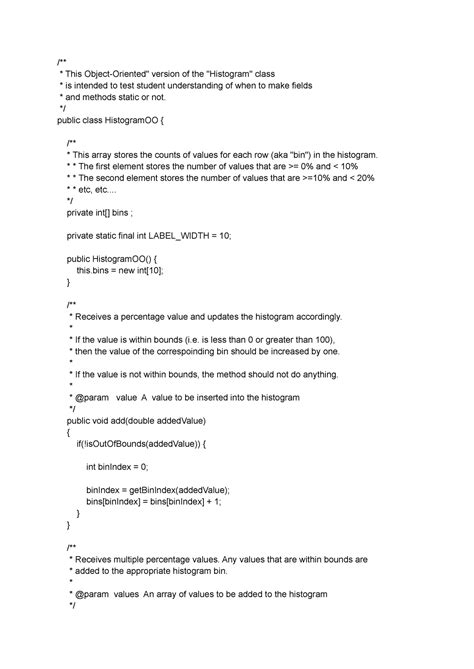 A More OO Histogram This Object Oriented Version Of The Histogram Class Is Studocu