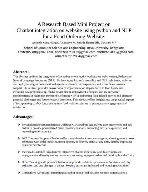 pdf a research based mini project on chatbot integration on website
