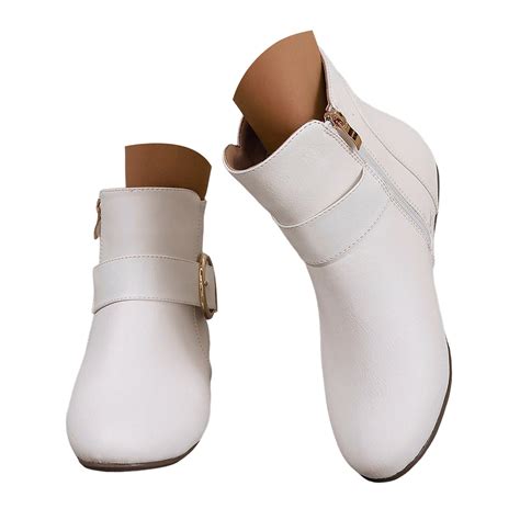 Mepaouo Slouch Boots For Women Leather Low Heel Flat Ankle Booties Fall