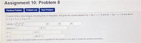Solved Assignment 10 Problem 8 Previous Problem Problem