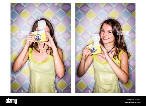Teenage Girl Using A Camera Stock Photo Alamy