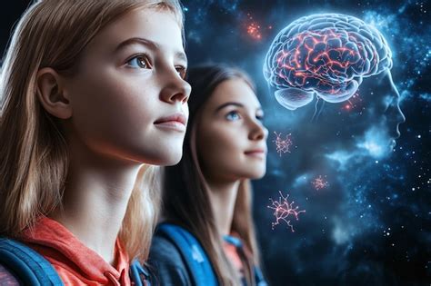 Two Young People With Glowing Brain Patterns Representing Learning