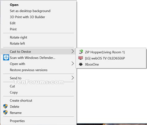 Cast To Device Context Menu Add Or Remove In Windows 10 Windows 10