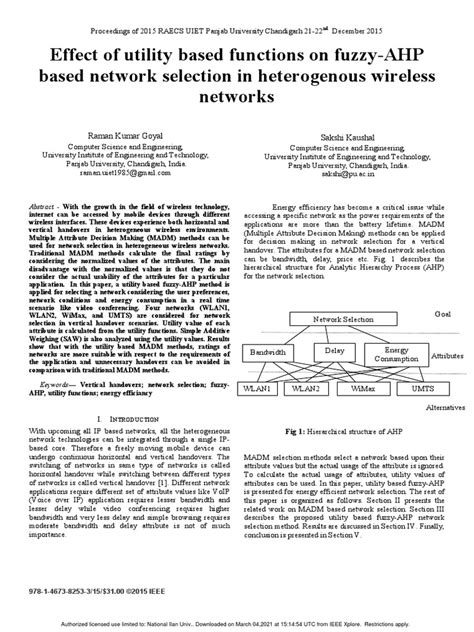 effect of utility based functions on fuzzy ahp based network selection