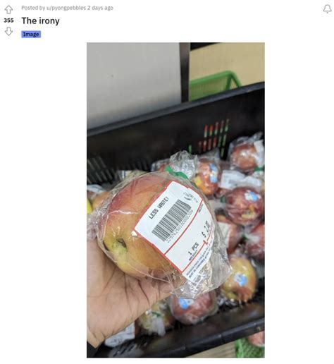 Irony Of Wrapping A Single Apple In Plastic And Labelling It ‘less