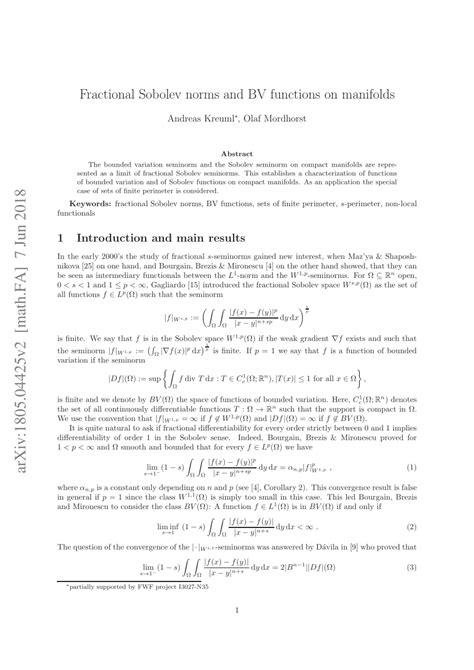 Pdf Fractional Sobolev Norms And Bv Functions On Manifolds